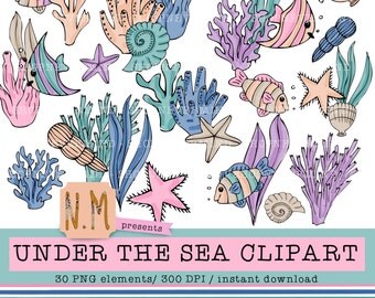 Sea creatures digital clip art watercolor digital ocean