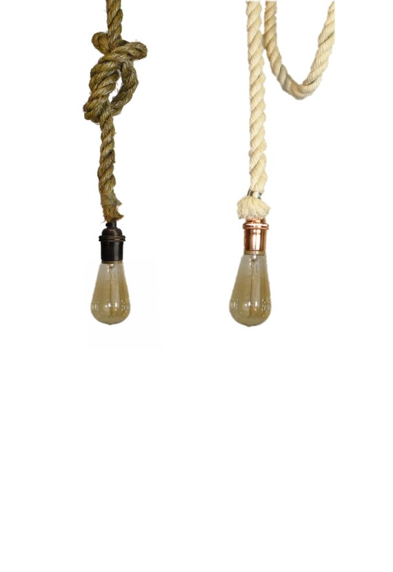Rope Pendant Light White Cotton Modern by HangoutLighting on Etsy
