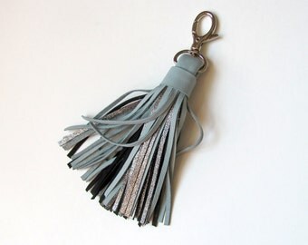 Leather Tassel Leather keychain Red Blue White