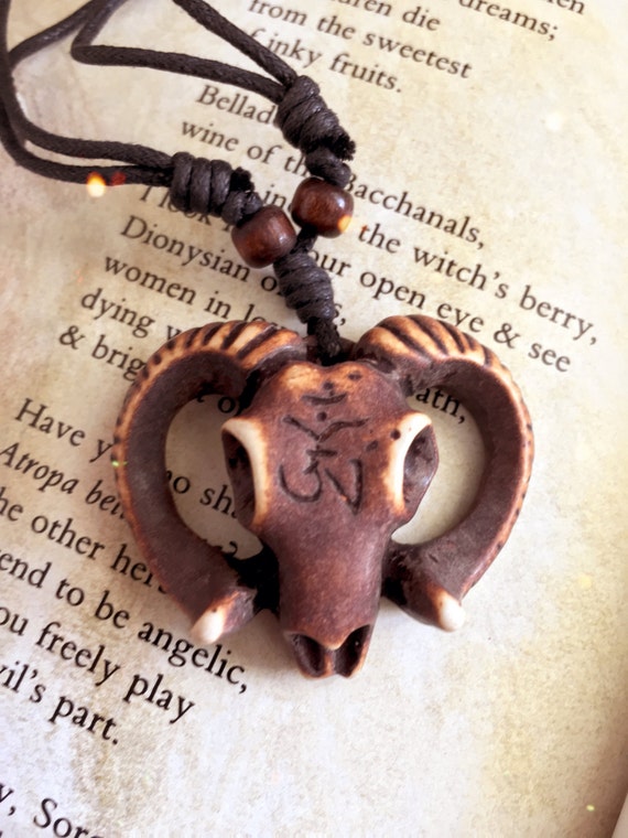 Items similar to Rune Rams Head Necklace / Baphomet occult creepy ...