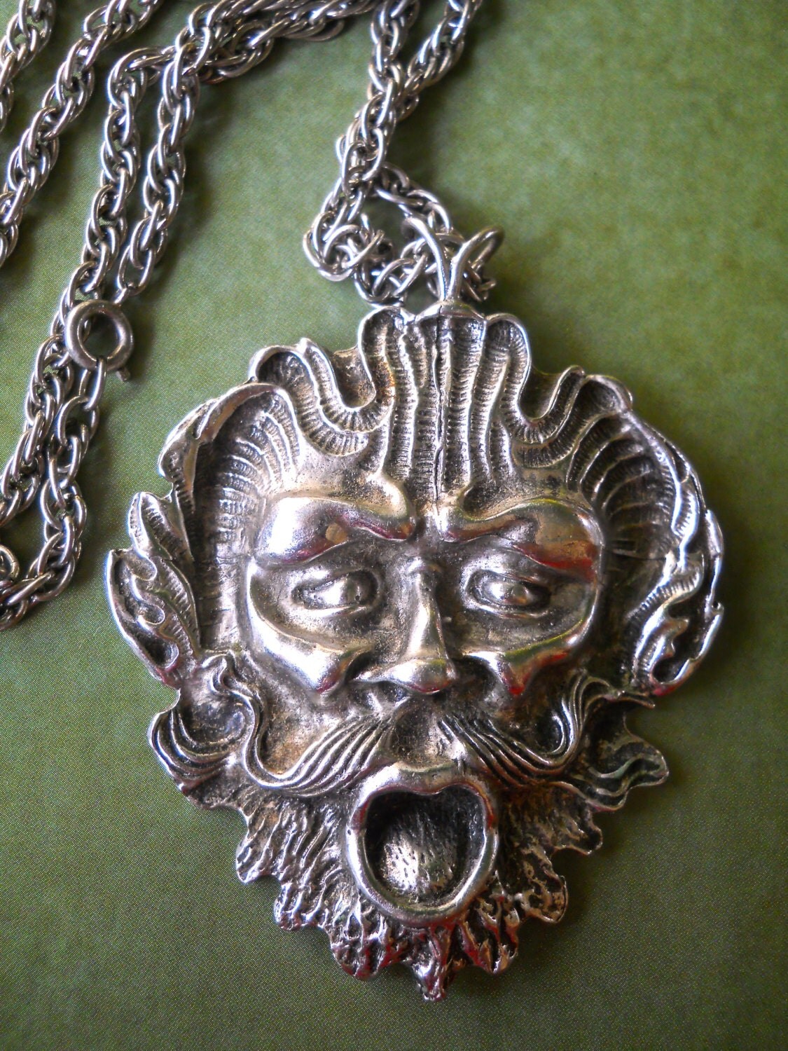 Ancient Face-Mask Sterling Silver Pendant Necklace Art