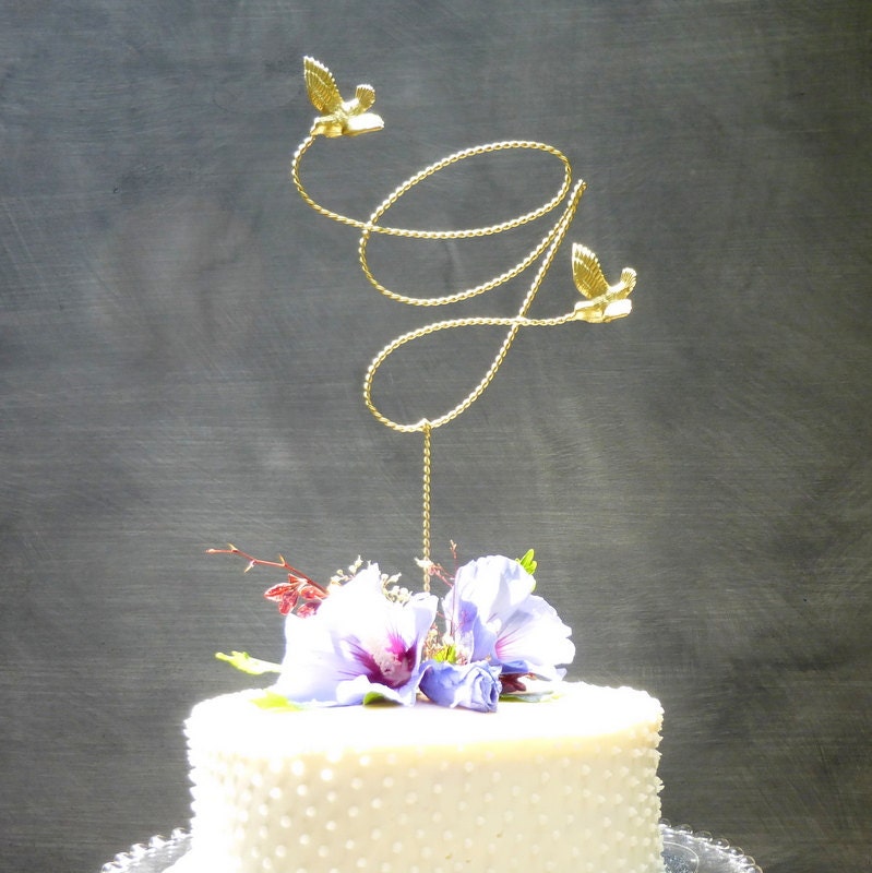 Gold Wedding Topper Wire Cake Topper Custom by WoodenHeartButtons