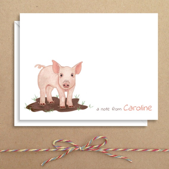 Pig Note Cards Folded Note Cards Personalized Stationery