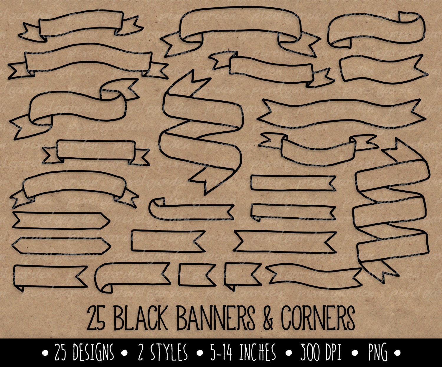 Hand Drawn Banners Clip Art. Doodle Ribbon Banners. White