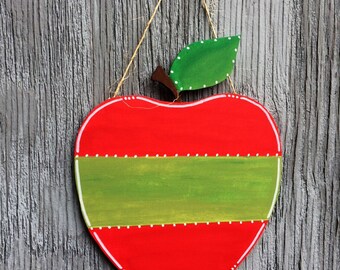 Items similar to Wooden Apple door hanger, Apple decor, Teacher wall ...