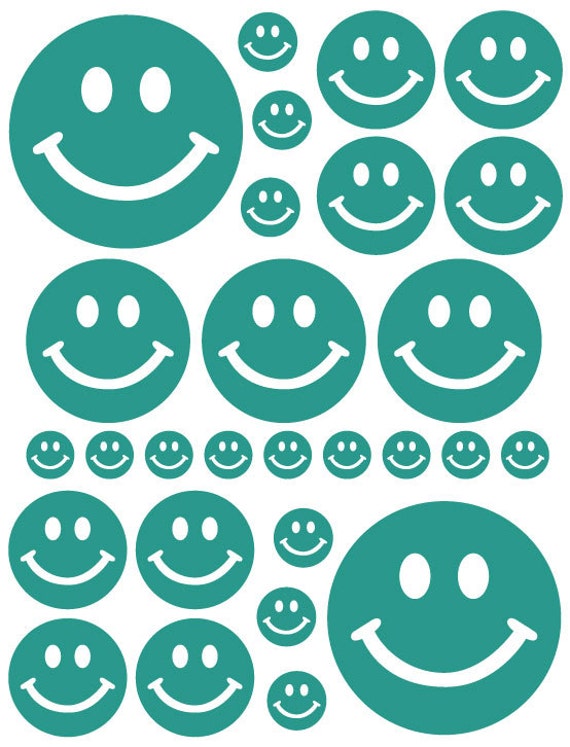56 Teal Turquoise Smiley Face Vinyl Polka Dots Bedroom Wall