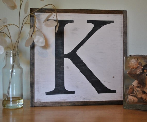 INITIAL LETTER 1'x1' framed sign distressed shabby