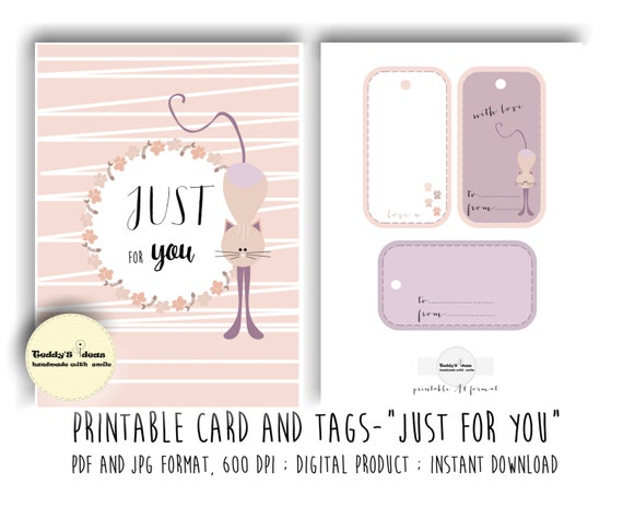 Items similar to Printable card, printable tags "Just for you" on Etsy