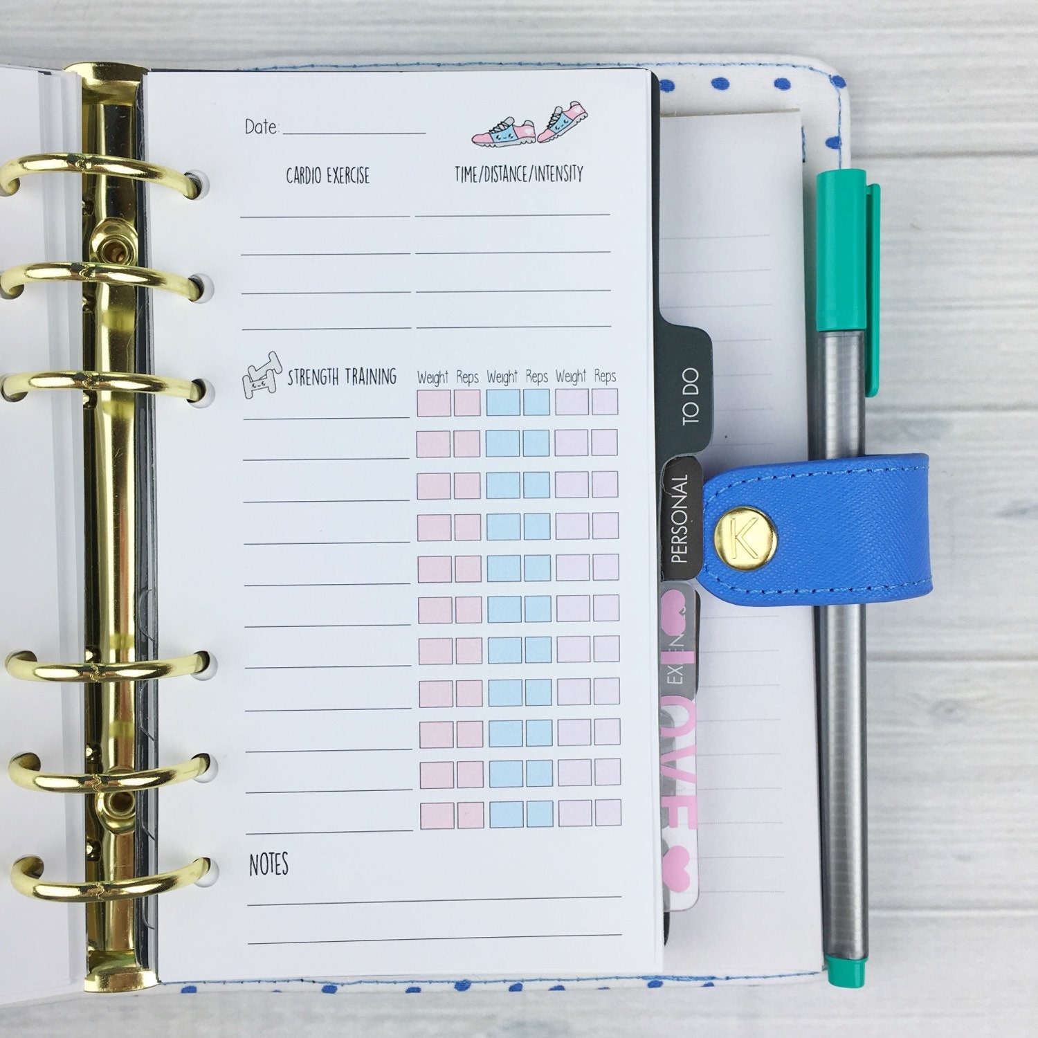 PERSONAL SIZE Planner Insert Training Log