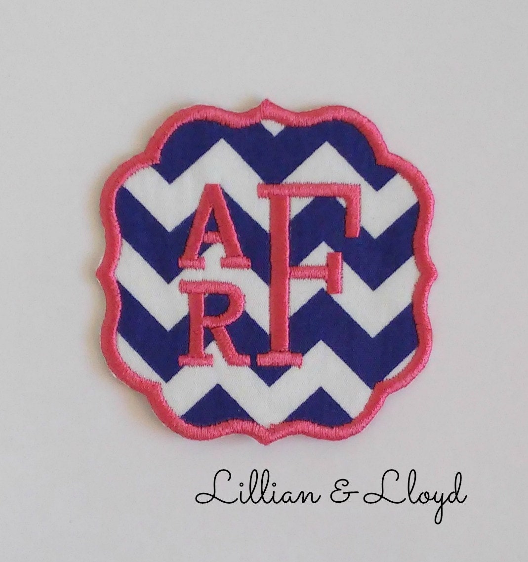 Iron On Scalloped Monogram Patch /Stacked Serif Font/CUSTOM