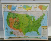 Unique pull down map related items | Etsy