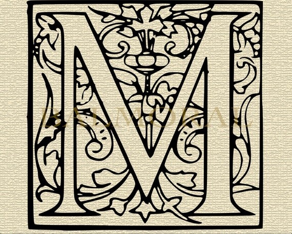 Letter M Initial Scroll And Vine Pattern By Balmoraldigital 
