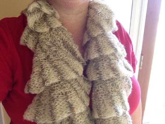 Hand knitted Mohair Ruffle Scarf by DeJCreations on Etsy