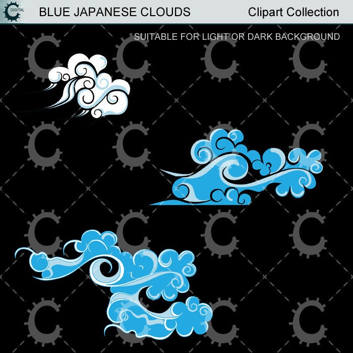 Blue Japanese Clouds Clipart Collection