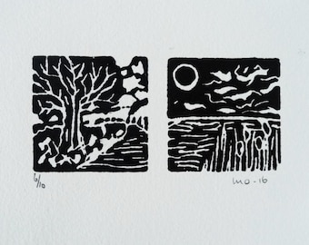 Linocut landscape | Etsy