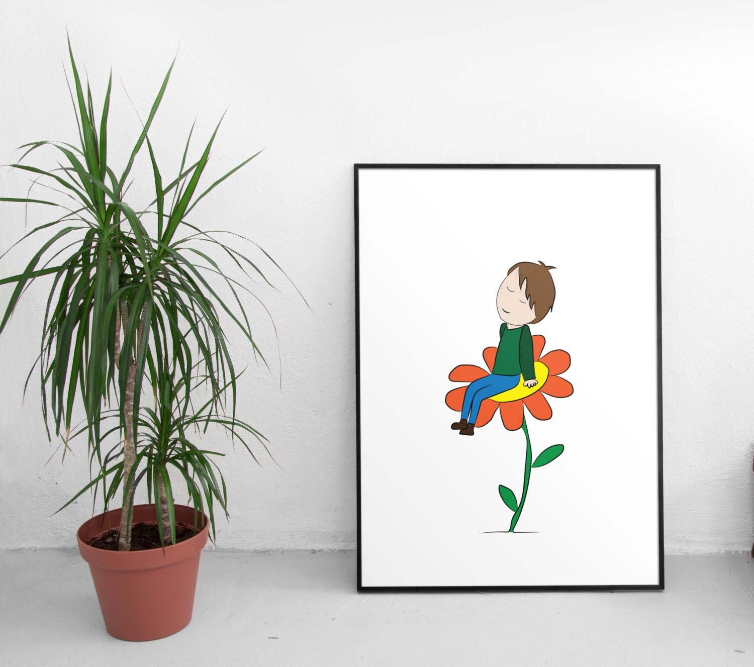 Boy on flower poster nursery decor Wall art by OrangeKiteLabs