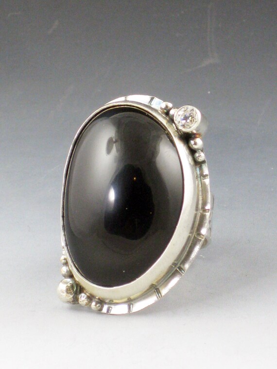 Electric Blue Obsidian Ring black and white by MicheleGradyDesigns