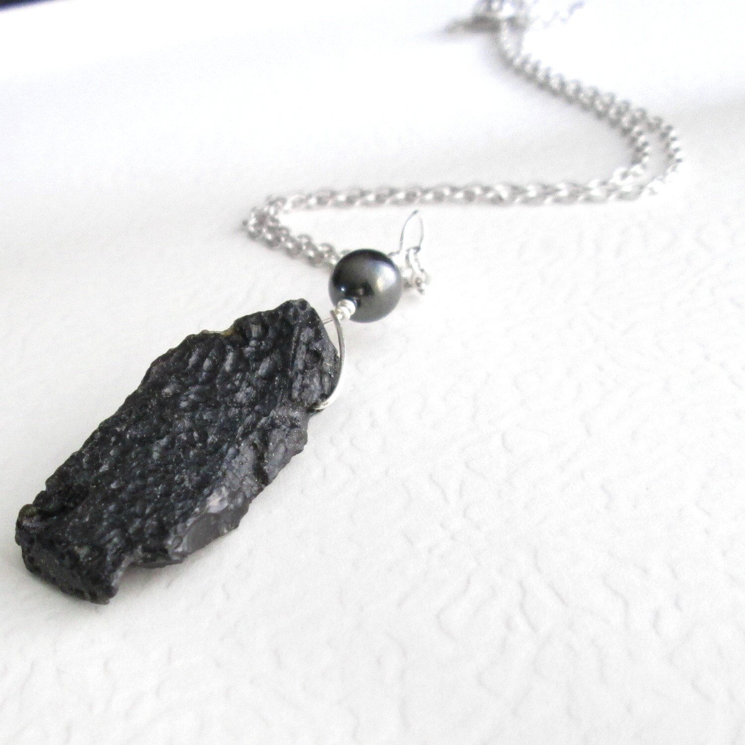 Hematite & Tektite Pendant Black Meteorite Outer by cindylouwho2
