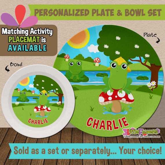Frogs Plate and Bowl Personalized Melamine by 3littleflowers