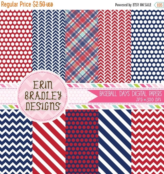 SALE Blue and Red Digital Paper Pack by ErinBradleyDesigns on Etsy