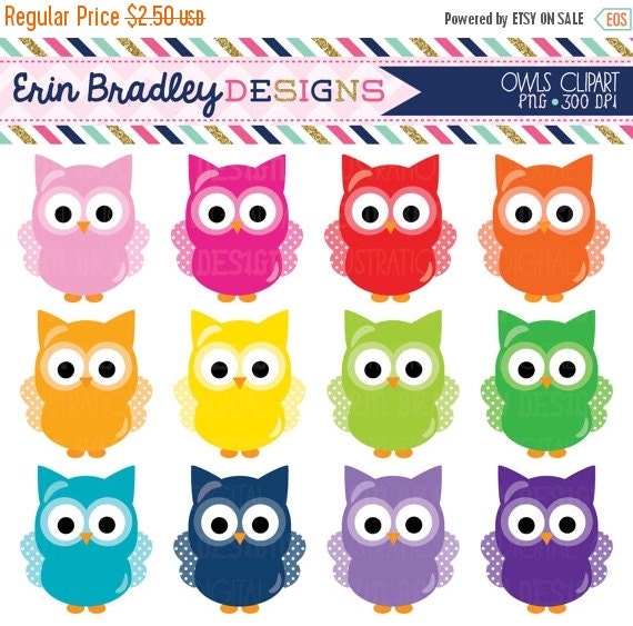 SALE Owls Clipart Graphics Instant Download by ErinBradleyDesigns