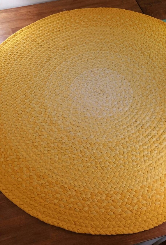 Deep yellow braided rug made from new cotton t by greenatheartrugs