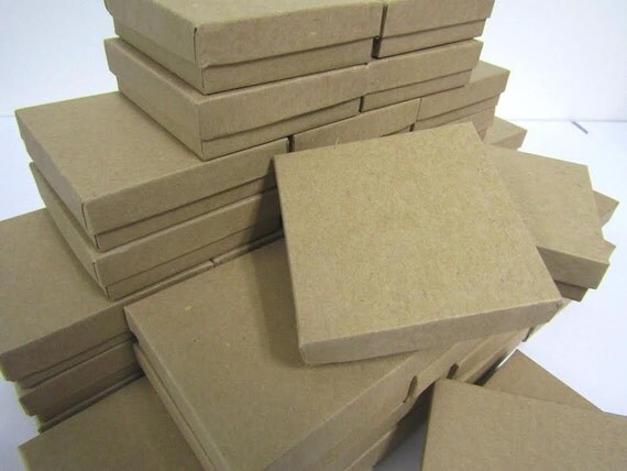 100 Pack Kraft Boxes 3.5 x 3.5 x 1 in // ECONOMY SIZE