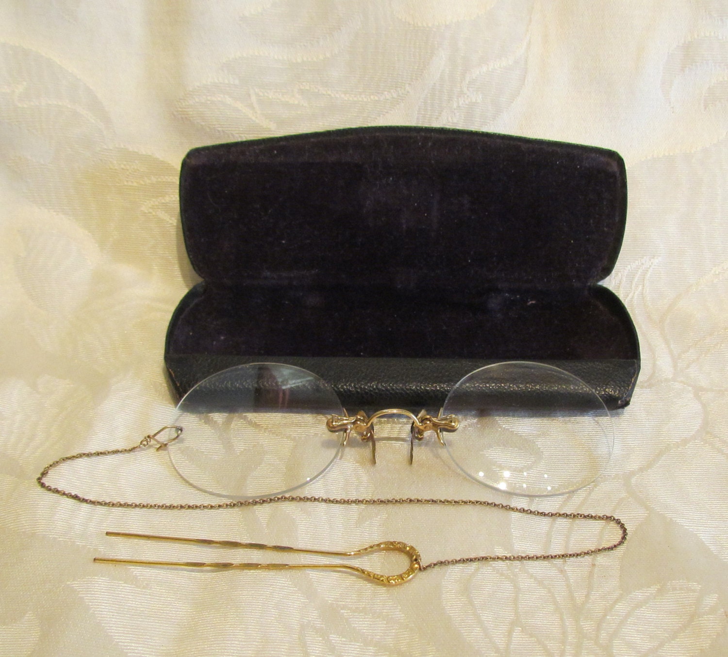 Antique Victorian Pince Nez Eyeglasses Spectacles 12K Gold