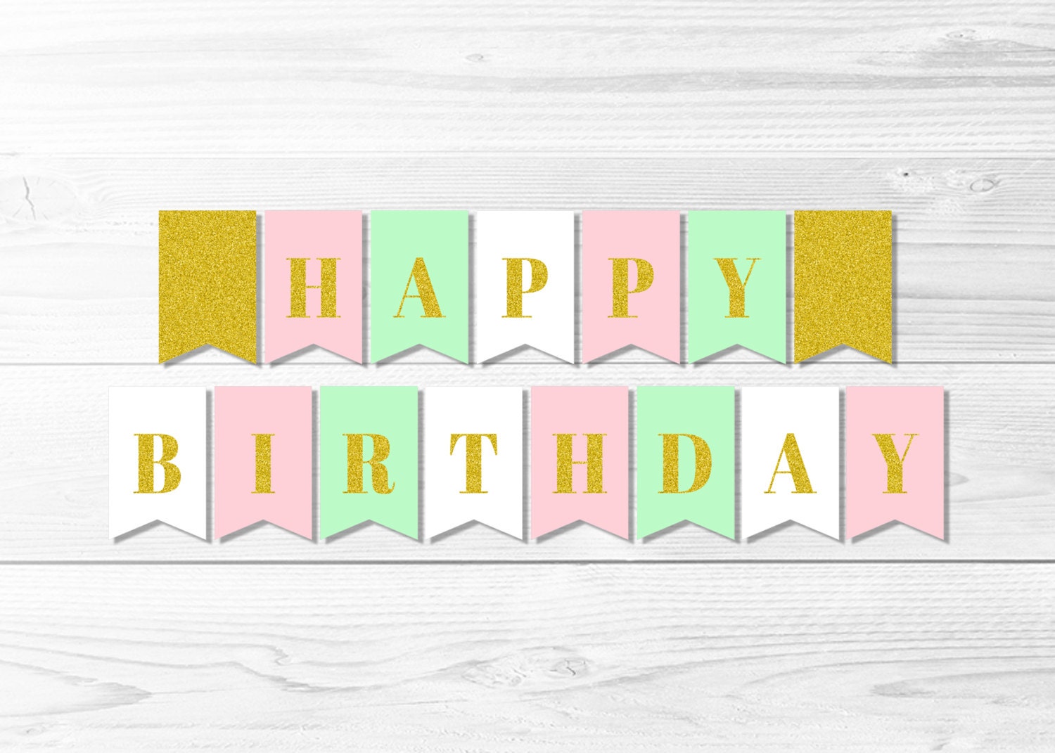 Happy Birthday Banner Pink & Mint Green Gold Glitter Pink