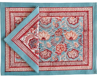 Hand Block Printed Tablecloth Russian Paisley Red by Inkandblock