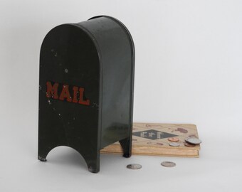 Items similar to Vintage Metal Mail Box Bank, 1950s on Etsy