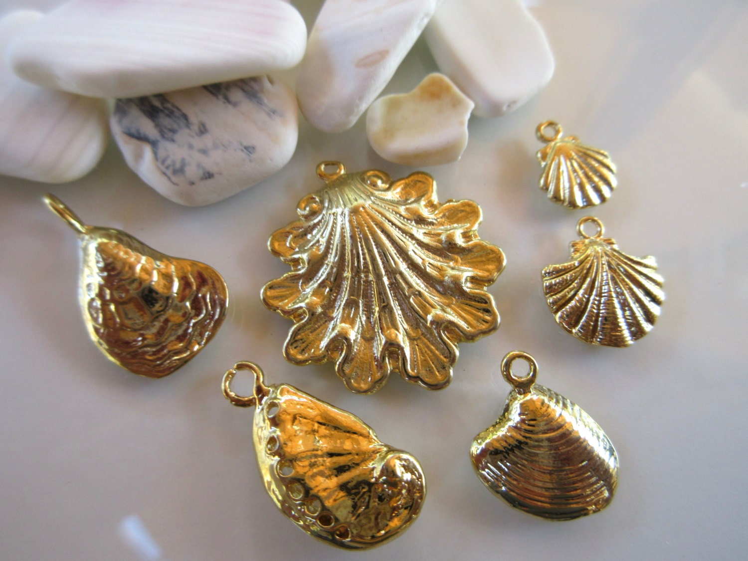 SALE 30% OFF Gold Plate Shell Charm 24mm x 28mm gold scallop shell ...