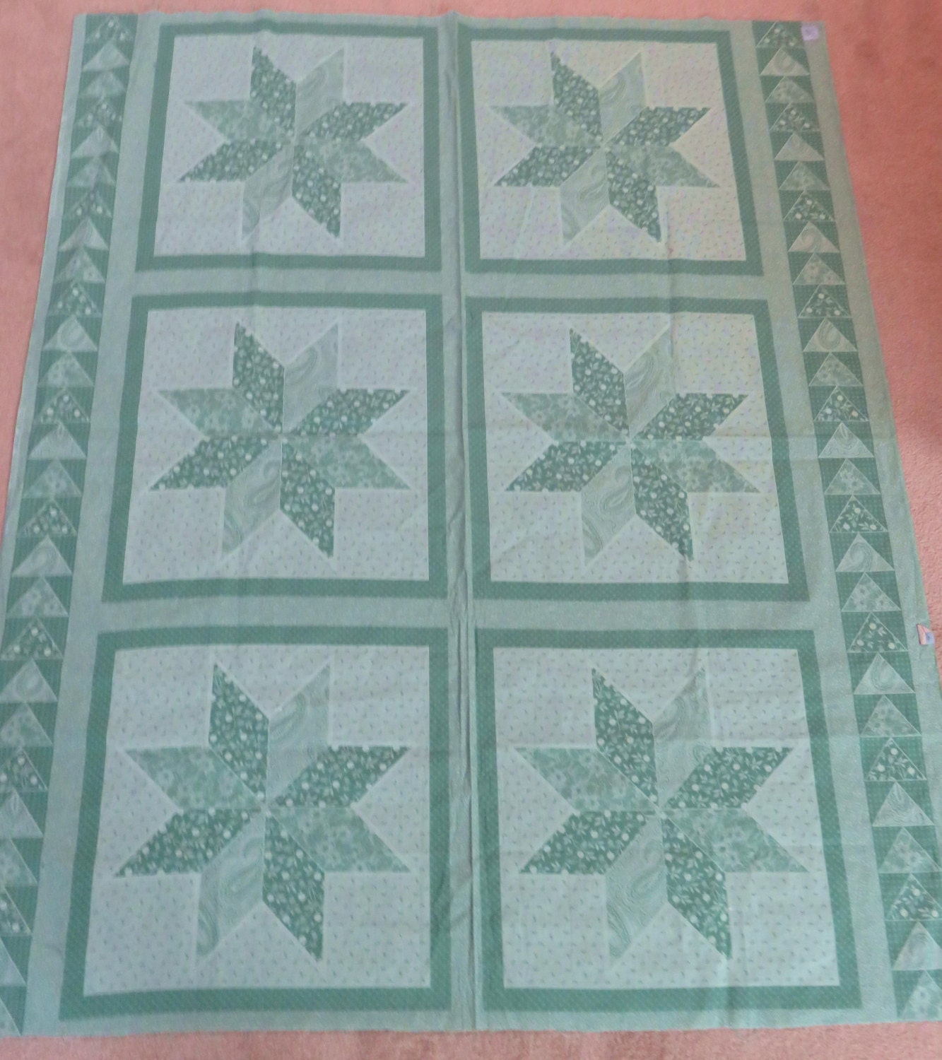 Green Tonal Cheater Quilt Top Panel Fabric by babyboomerheaven