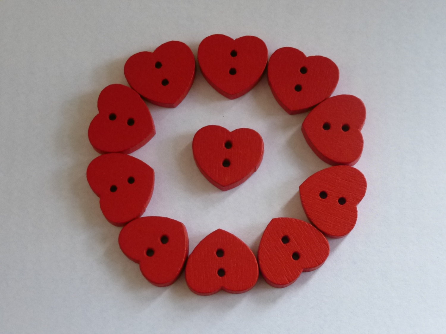 Wooden red heart buttons. Set of 15. Measures 15mm x 13mm approx from ...