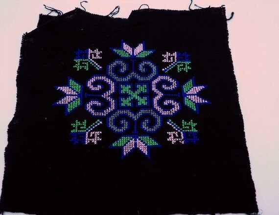 Vintage Hmong Cross Stitch Embroidery on Black by Ornament22