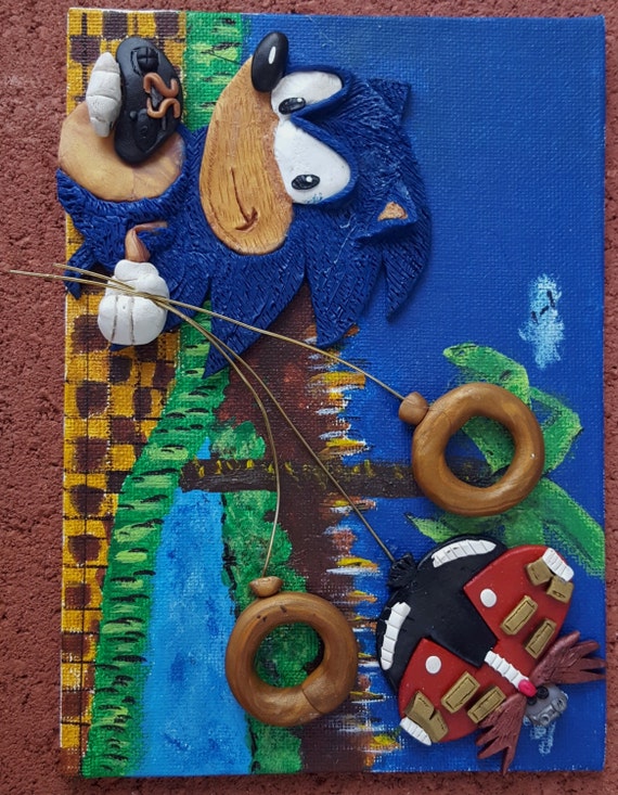 Items similar to Sonic the Hedgehog 3-D Clay Canvas - Polymer Clay on ...