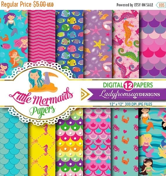 SALE Little Mermaid Papers Digital paper by Ladyfromsundesigns