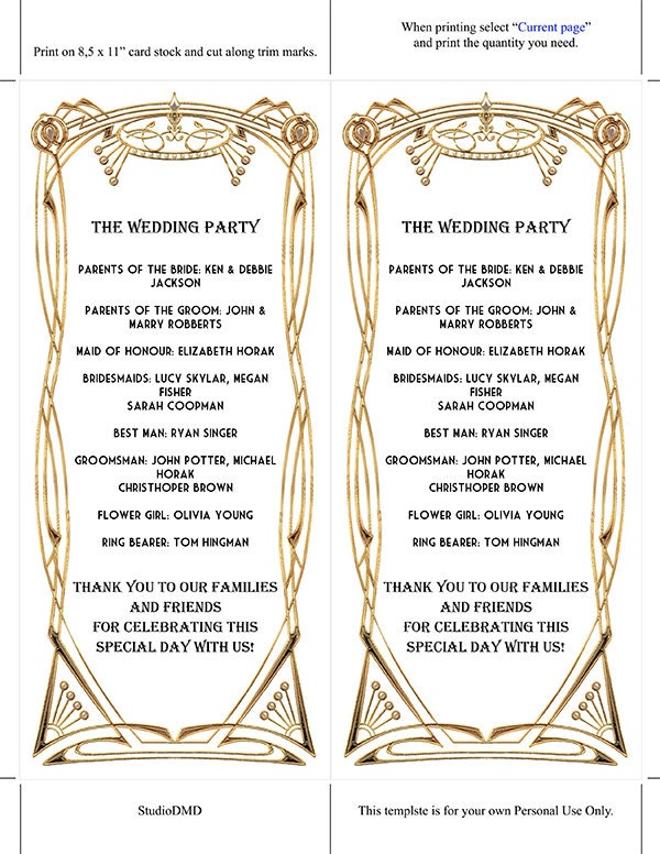 Printable Wedding Program Template Art Deco Great Gatsby