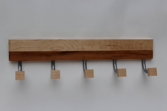 Modern Wood Coat Rack / Metal Coat Hooks / Coat Rack Wall / by