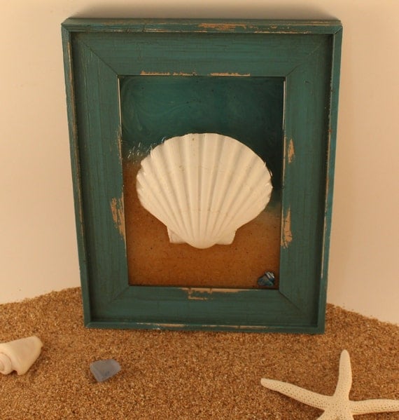 Beach Decor SEASHELL on the Sand Framed Resin Art Handmade