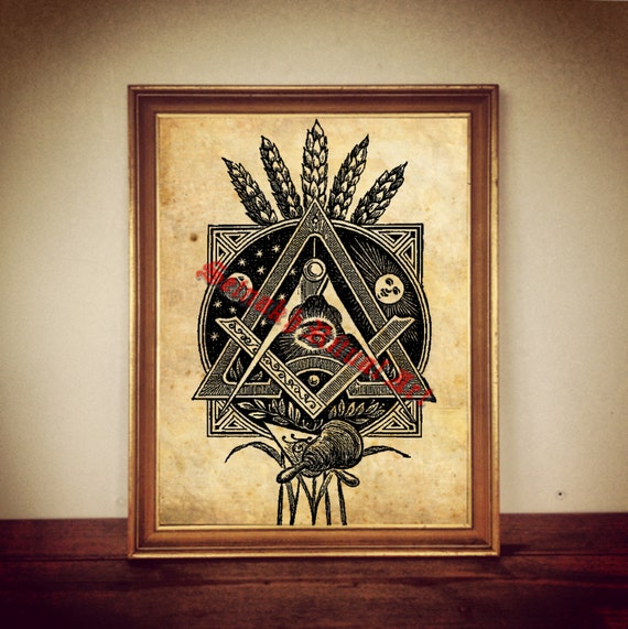 Freemasonry print masonic illustration Illuminati poster