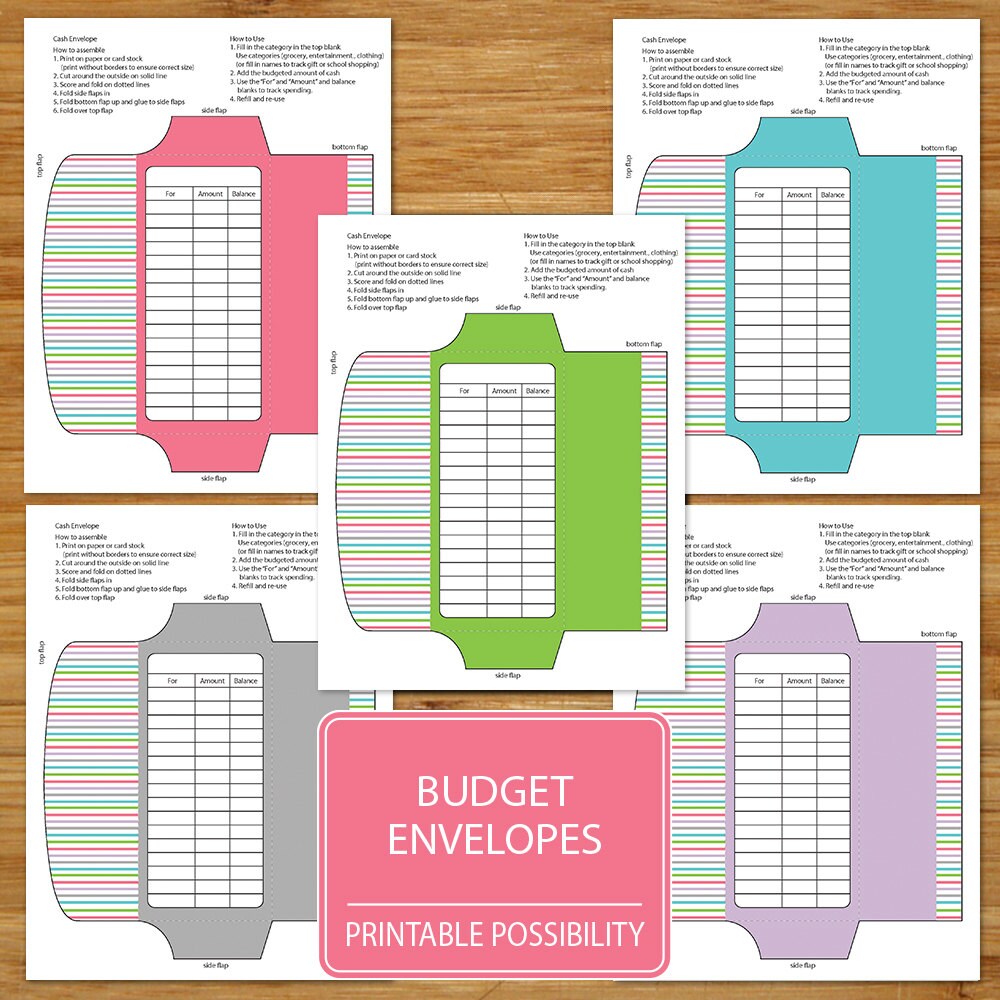 Cash Envelopes Set of 5 Printable Budget Envelopes Budgeting