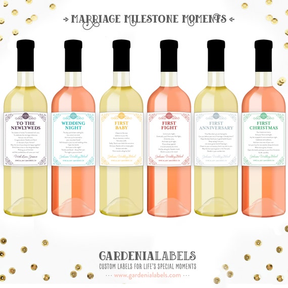 Milestone Wine Labels Engagement Gift Marriage by GardeniaLabels