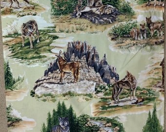 Wolf cotton fabric | Etsy