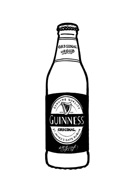Guinness Original Stout bottle Hand-drawn illustration print