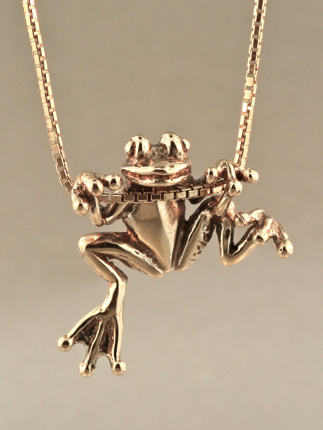 Gold Frog Necklace 14k Gold Tree Frog Charm Frog by martymagic