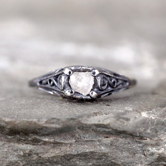 Antique Style Rough Diamond Engagement Ring Raw by ASecondTime