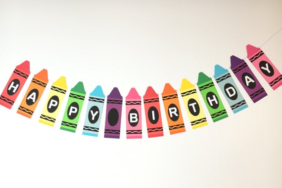 Happy Birthday Banner Crayon Birthday / Art Party Rainbow