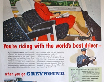 Items similar to Vintage Go Greyhound Bus Travel Poster - Winter ...