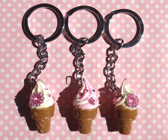 Strawberry swirl ice cream keychain